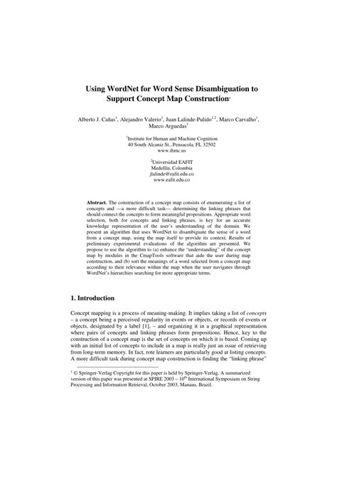 Pdf Using Wordnet For Word Sense Disambiguation To Support Concept Map Construction