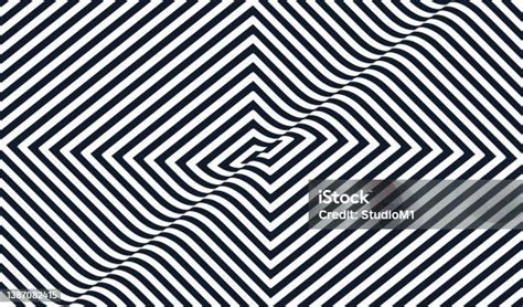 흑백 사각형의 광학 예술 일러스트레이션 줄무늬에 의한 기하학적 배경입니다 브로셔 연례 보고서 잡지 포스터 프레젠테이션 전단지 또는 배너용 3d 벡터 패터 착시에 대한 스톡