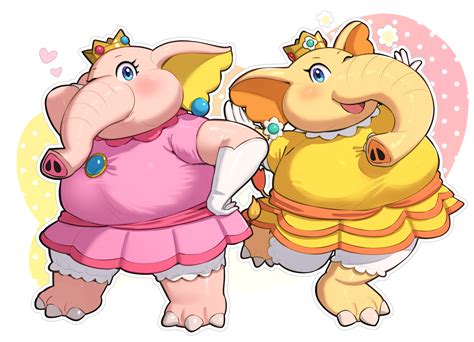 Princess Peach Princess Daisy Elephant Peach And Elephant Daisy Mario And 1 More Drawn By