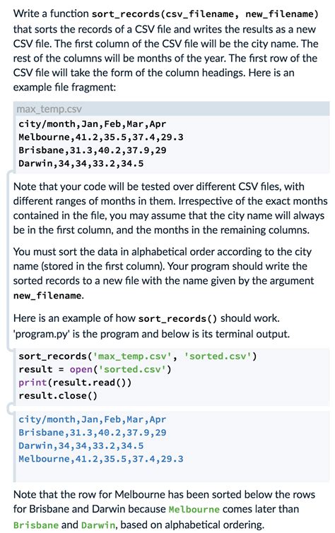 solved write a function sort records csv filename