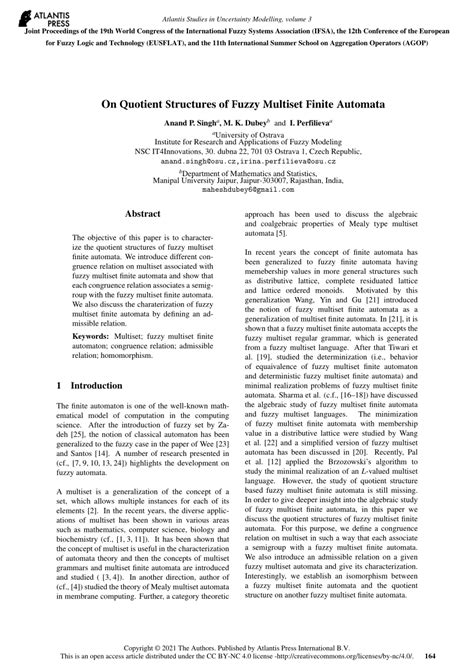Pdf On Quotient Structures Of Fuzzy Multiset Finite Automata