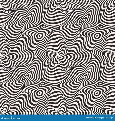 Vector Monochrome Seamless Pattern Curved Lines 3d Effect Stock Vector Illustration Of