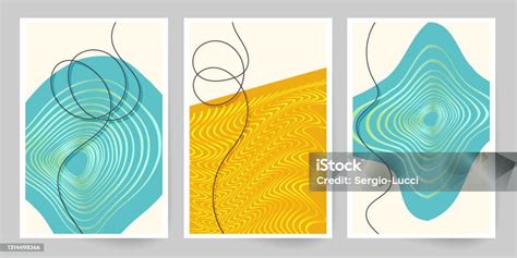 60 년대 아트 캔버스 기하학적 모양과 선의 집합입니다 모조 수채화 페인팅 텍스처 브로셔 디자인 1960 년대 스타일 미니멀 한 손 페인트 모양 골드 라인 수채화에 대한