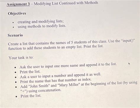 Solved Assignment 3 Modifying List Continued With Methods
