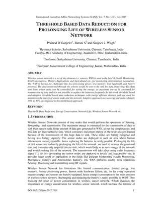 THRESHOLD BASED DATA REDUCTION FOR PROLONGING LIFE OF WIRELESS SENSOR NETWORK PDF Internet