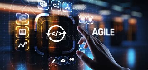 Agile Development Methodology Concept On Virtual Screen Technology Concept Stock Illustration