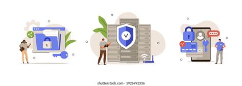 Characters Using Cyber Security Services Protect Stock Vector Royalty Free 1926992336