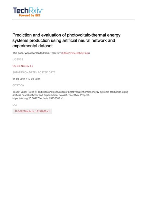 Pdf Prediction And Evaluation Of Photovoltaic Thermal Energy Systems Production Using