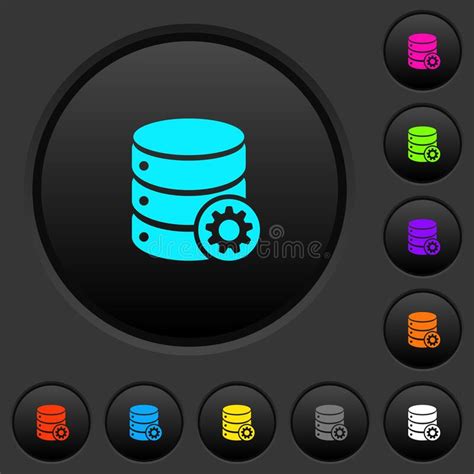 Database Settings Dark Push Buttons With Color Icons Stock Vector