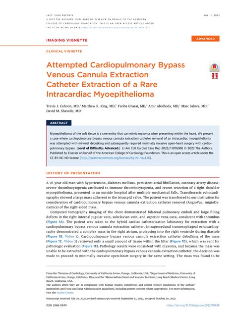 Pdf Attempted Cardiopulmonary Bypass Venous Cannula Extraction Catheter Extraction Of A Rare