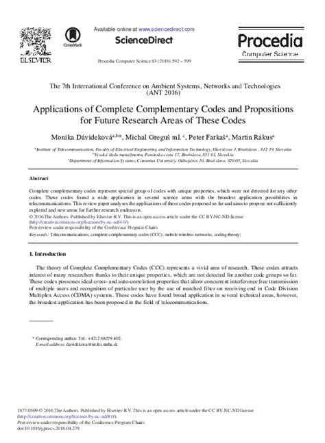 Pdf Applications Of Complete Complementary Codes And Propositions For Future Research Areas Of