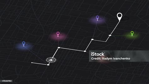 아이소메트릭 한 지점에서 의도 한 목표까지의 경로 많은 목적지 표지판 지도 전체의 주요 도로 경로의 거리 및 회전에 대한 데이터를 얻기 위한 내비게이션 매핑 기술 벡터