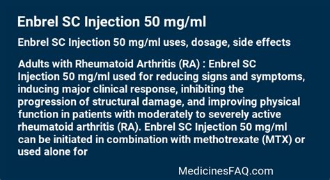 Enbrel Sc Injection 50 Mg Ml Uses Dosage Side Effects Food Interaction And Faq