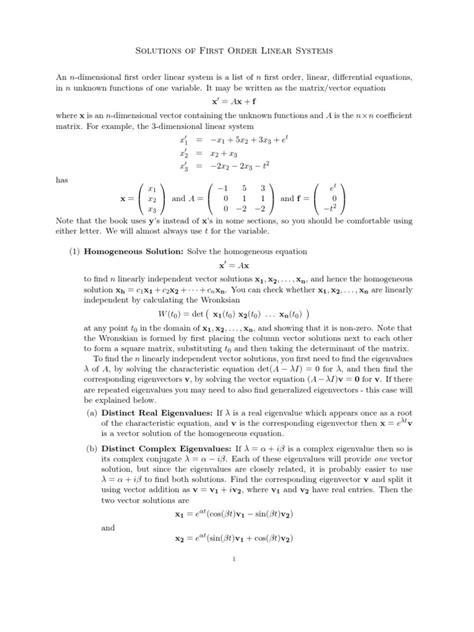 solutions of first order linear systems pdf eigenvalues and