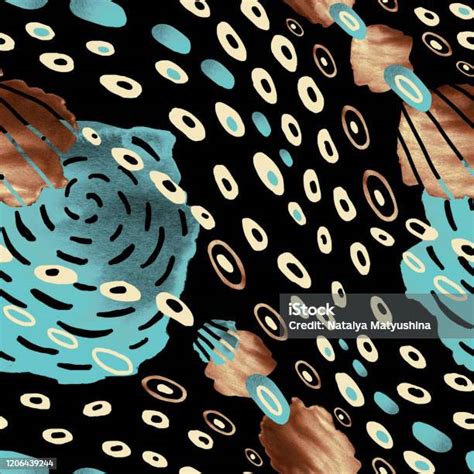 추상적 인 파란색과 노란색 반점과 원 원활한 패턴 디자인 배경 템플릿 커버 벽지 포장 포장에 대한 손으로 그린 수채화 그림 그런지 이미지 기법에 대한 스톡 벡터 아트 및