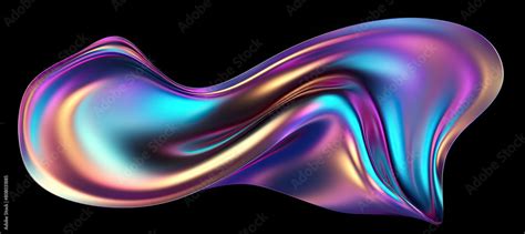 Bold Holographic Liquid Blob Shape Isolated Iridescent Wavy Melted Substance On Black