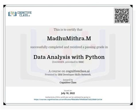 Madhumithra Mohan On Linkedin Ibm Cognitiveclassai Successfully Completed The Course Of Data