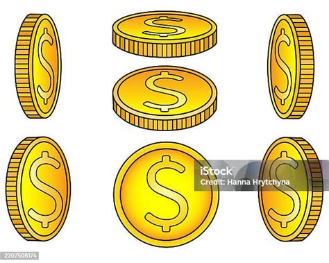 동전 다양한 각도에서 본 동전 세트입니다 추상 또는 게임 금화 다른 측면에서 그려 벡터 풀 컬러 선형 그림 0명에 대한 스톡 벡터 아트 및 기타 이미지 Istock