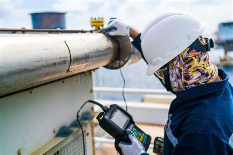 Non Destructive Testing Technicians Are Checking Stock Image Image Of Production Business