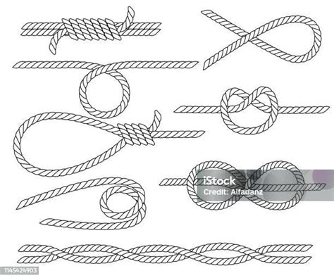 해상 밧줄 매듭의 집합입니다 라인 디자인 강한 바다 밧줄 매듭 흰색 배경에 고립 된 평면 벡터 일러스트 레이 션 개체 그룹에 대한 스톡 벡터 아트 및 기타 이미지 Istock
