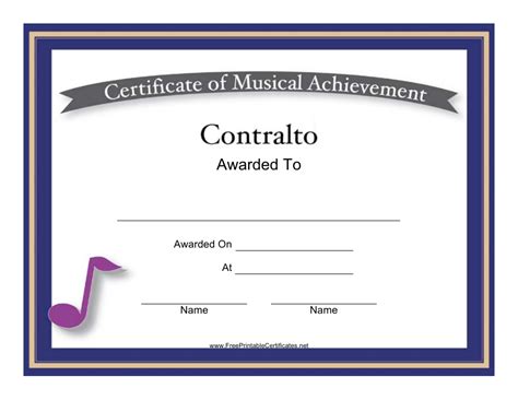Certificate Of Musical Achievement In Contralto Template Download
