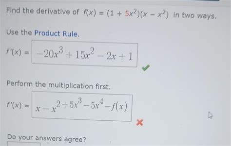 Solved Find The Derivative Of F X 1 5x2 X−x2 In Two