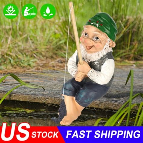 Fishing Gnome Statue Sitter Garden Naughty Ornaments Funny Lawn Gnome