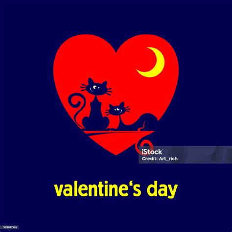 발렌타인의 날에 대 한 엽서입니다 고양이 달을 보고 사랑 공휴일에 대한 스톡 벡터 아트 및 기타 이미지 공휴일 낮 달 하늘 Istock
