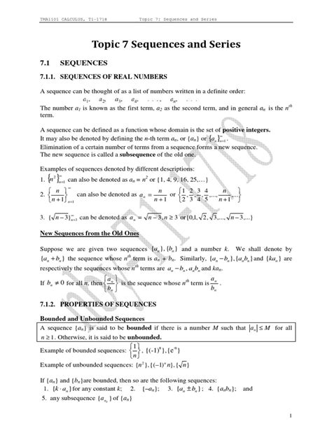 Tma1101 Topic 07 Sequences And Series Pdf Sequence Limit