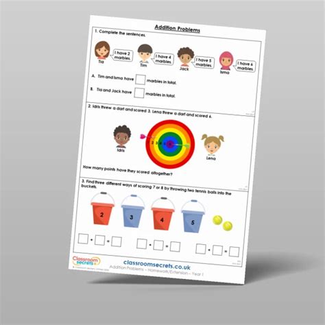 year 1 addition problems homework resource classroom secrets