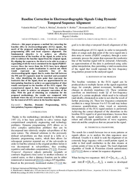Pdf Baseline Correction In Electrocardiographic Signals Using Dynamic Temporal Sequence Alignment