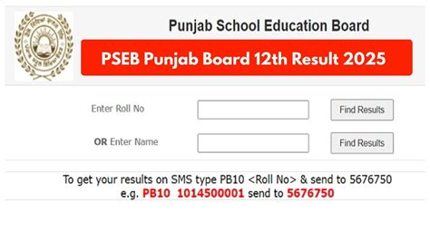 PSEB Punjab Board Th Result How To Check Scores By Roll Number