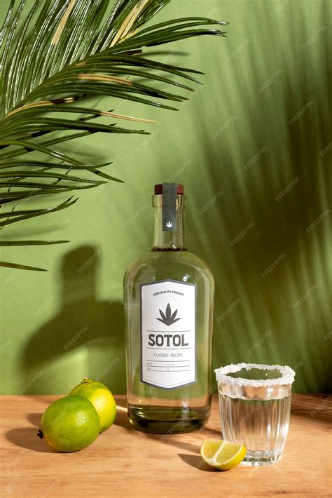 Vista De La Bebida Sotol Mexicana Con Una Botella De Vidrio Foto Gratis