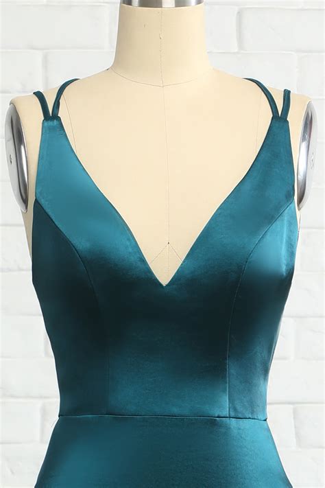 Zapakasa Women Peacock Blue Long Prom Dress Mermaid Spaghetti Straps V