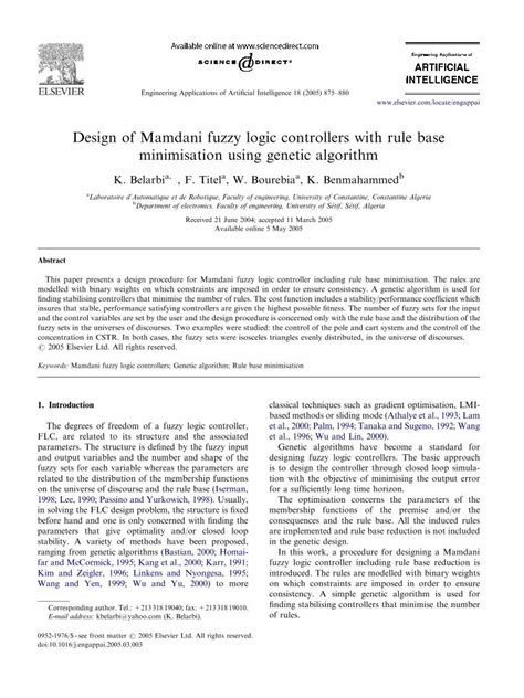 pdf design of mamdani fuzzy logic controllers with rule base