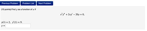 10 Points Find Y As A Function Of X If Chegg Com