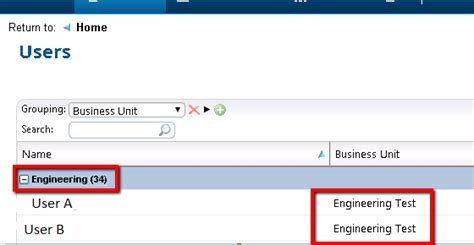 grouping users by business unit shows the old business unit name in rsa