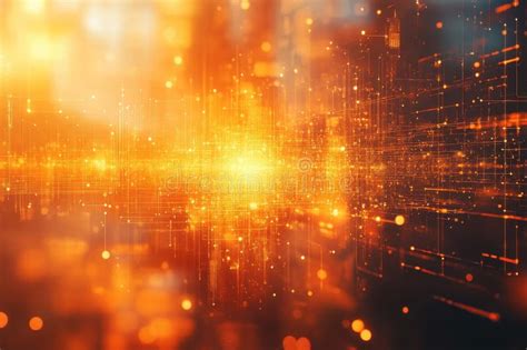 Abstract Digital Background Featuring Vibrant Orange Light Trails And Glowing Particles Stock
