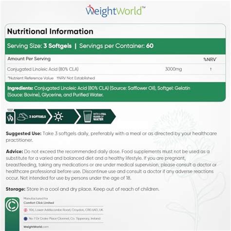 Cla Supplement 3000mg 180 High Strength Softgels 80 Active Isomers Conjugated Linoleic Acid