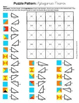 Pythagorean Theorem Find Hypotenuse Color Mystery Pattern TPT