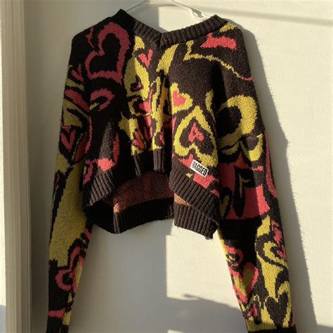 Ragged Priest Cropped V Neck Heart Sweater Perfect Depop
