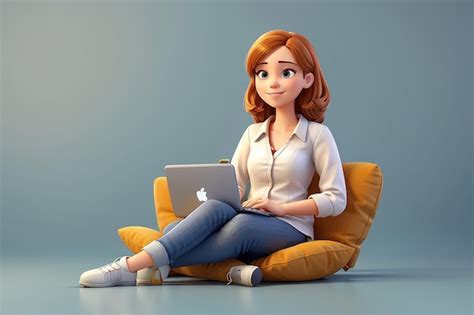 Premium Photo Young Smiling Woman Jane With Laptop Freelance Work Concept