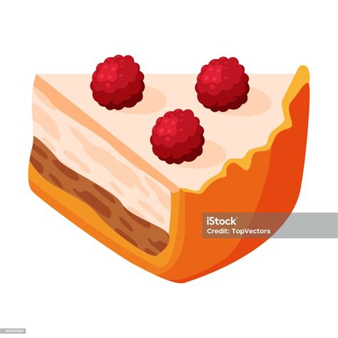 상단에 라즈베리와 구운 파이의 컷 조각 달콤한 크림 필링 및 쇼트 크러스트 패스트리 벡터 일러스트 레이 션 그릇에 대한 스톡 벡터 아트 및 기타 이미지 Istock