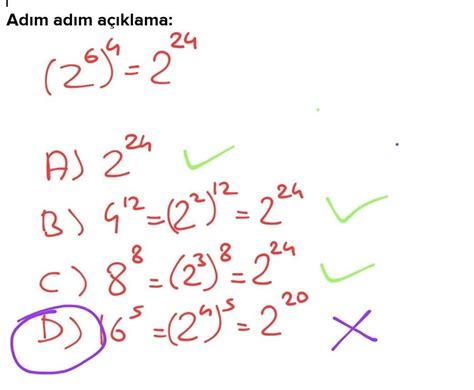 2⁶ ⁴ ifadesi aşağıdakilerden hangisine eşit değildir a 2²⁴ b 4¹² c