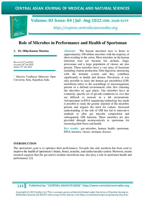 Pdf Role Of Microbes In Performance And Health Of Sportsman