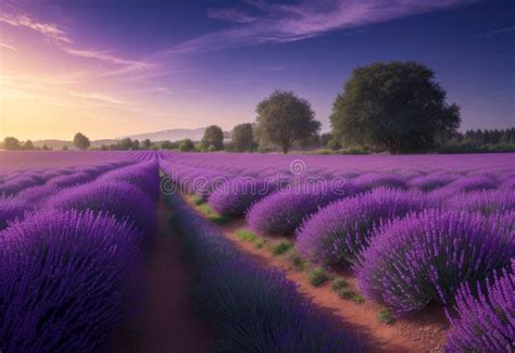 Beautiful Violet Lavender Field Wallpaper Stock Illustration