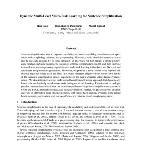 Dynamic Multi Level Multi Task Learning For Sentence Simplification Acl Anthology