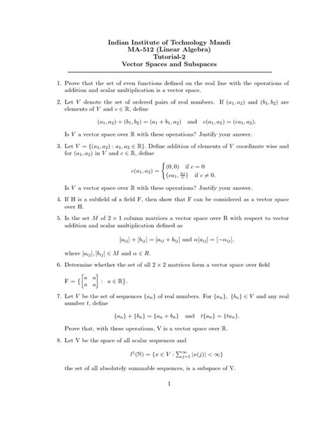Tutorial 2 Ma512 Pdf Vector Space Scalar Mathematics
