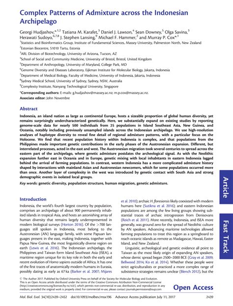 Pdf Complex Patterns Of Admixture Across The Indonesian Archipelago