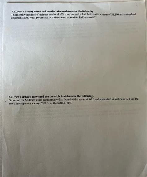 Solved 7 Draw A Density Curve And Use The Table To Chegg Com